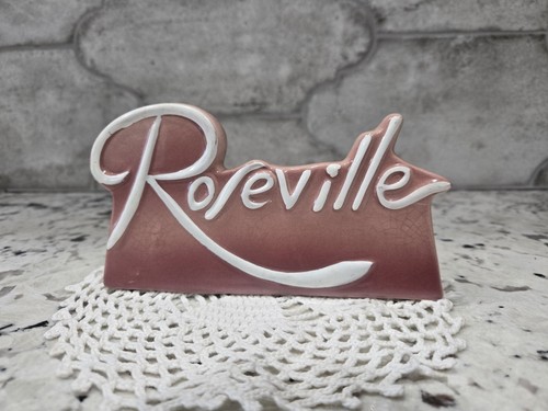 Vintage PINK ROSEVILLE POTTERY Dealer Countertop Sign / Plaque | eBay