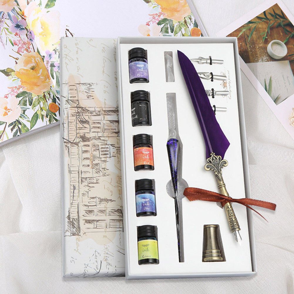 Starry Sky Fountain Dip Pen Set Gradient Color Feather Ink Pen (Purple ...