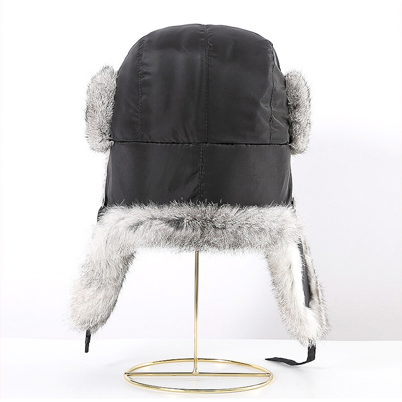 Unisex Winter Natural Rabbit Fur Hats Russian Earflaps Trapper Cap Warm ...