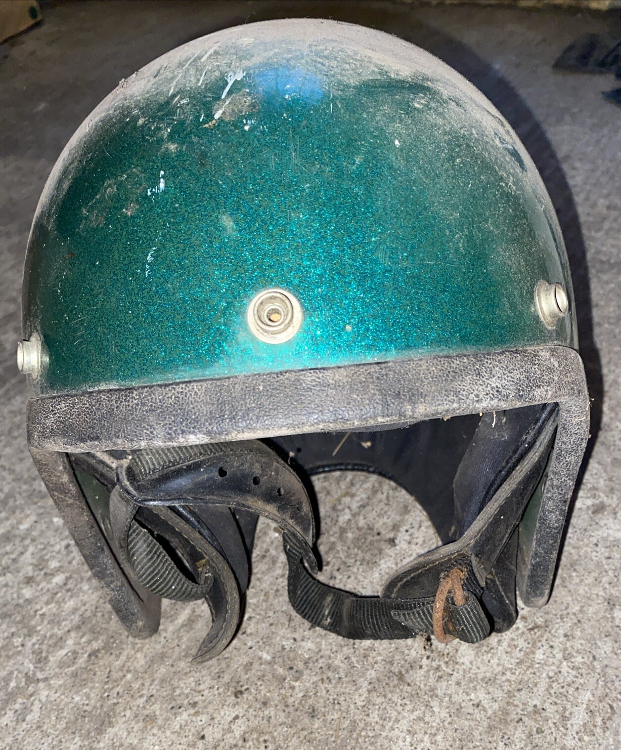 Vintage Green Biker Helmet | eBay