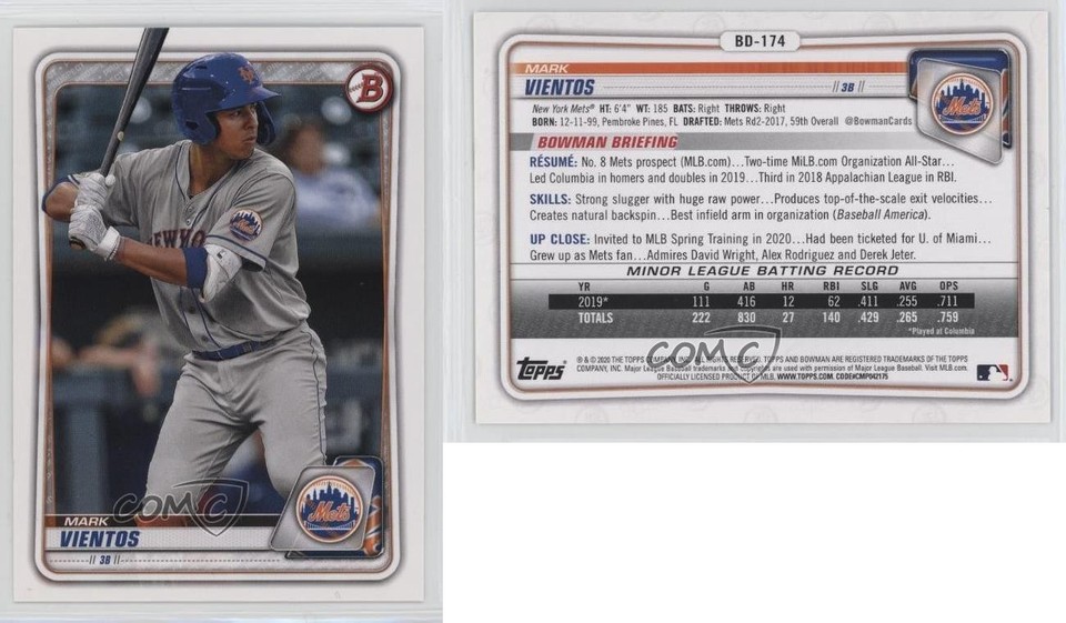 2020 Bowman Draft Mark Vientos #BD-174 10wc | eBay