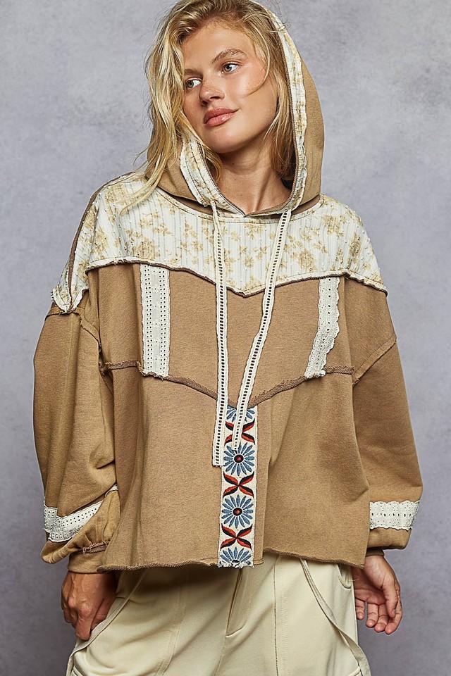 POL Drawstring French Terry Hoodie with Gauze Print Patch | eBay