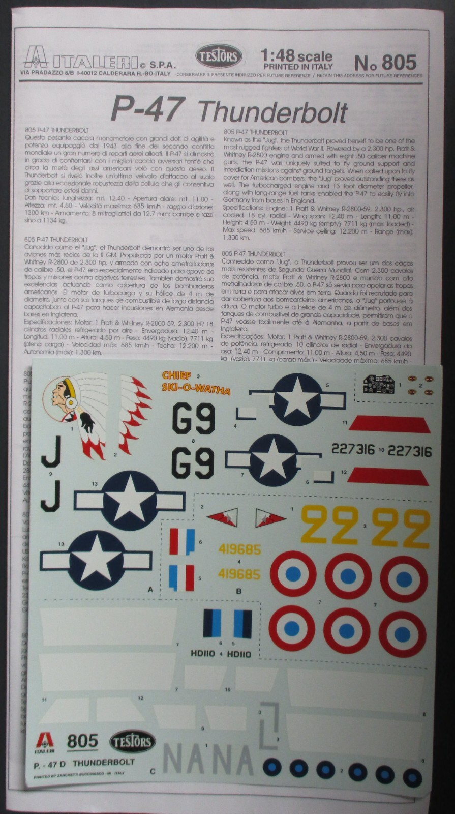 Italeri 1/48th Scale P-47 Thunderbolt - Decals from Kit No. 805 | eBay