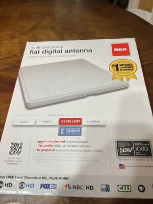 RCA ANT1400F Multi-directional Flat Digital Indoor HDTV Antenna White ...