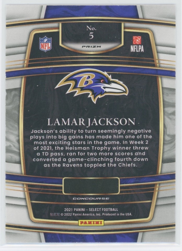LAMAR JACKSON 2021 PANINI SELECT SILVER PRIZM #5 | eBay