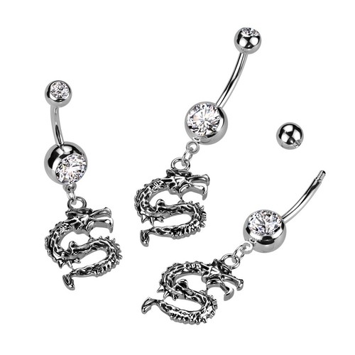 Surgical Steel Belly Piercing And Zircons - Dragon Pendant - | eBay