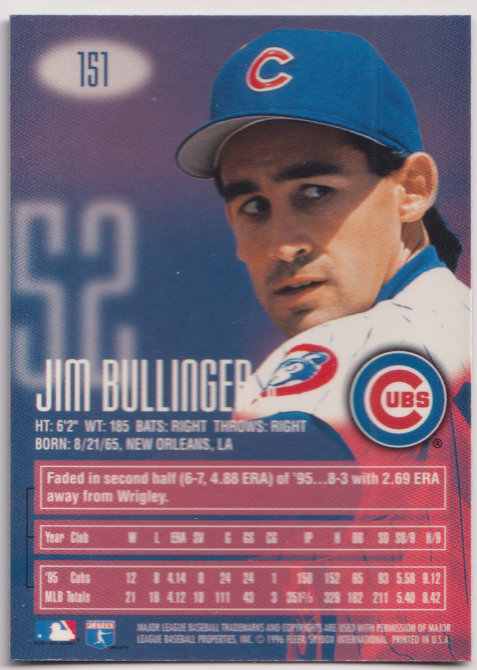 1996 Fleer E-XL #151 Jim Bullinger Chicago Cubs | eBay