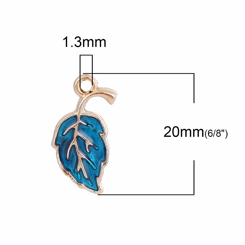 Blue Leaf Charms - 20mm Gold Plated Enamel Autumn Charms C2865 - 2, 5 ...