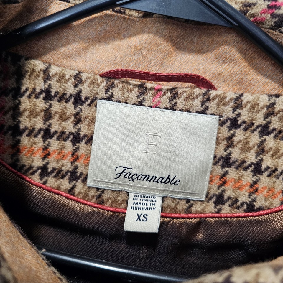 Faconnable Jacket Womens Size XS Brown Houndstooth Swing Wool Plaid | eBay