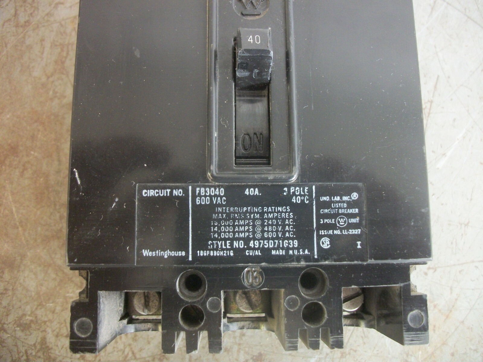 WESTINGHOUSE FB CIRCUIT BREAKER FB3040 40AMP 600VOLT 3POLE | eBay