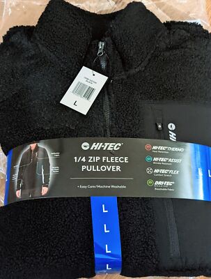 🔥 NEW Hi-Tec Men’s 1/4 Zip Fleece Pullover w/ Pockets Long Sleeve Black ...