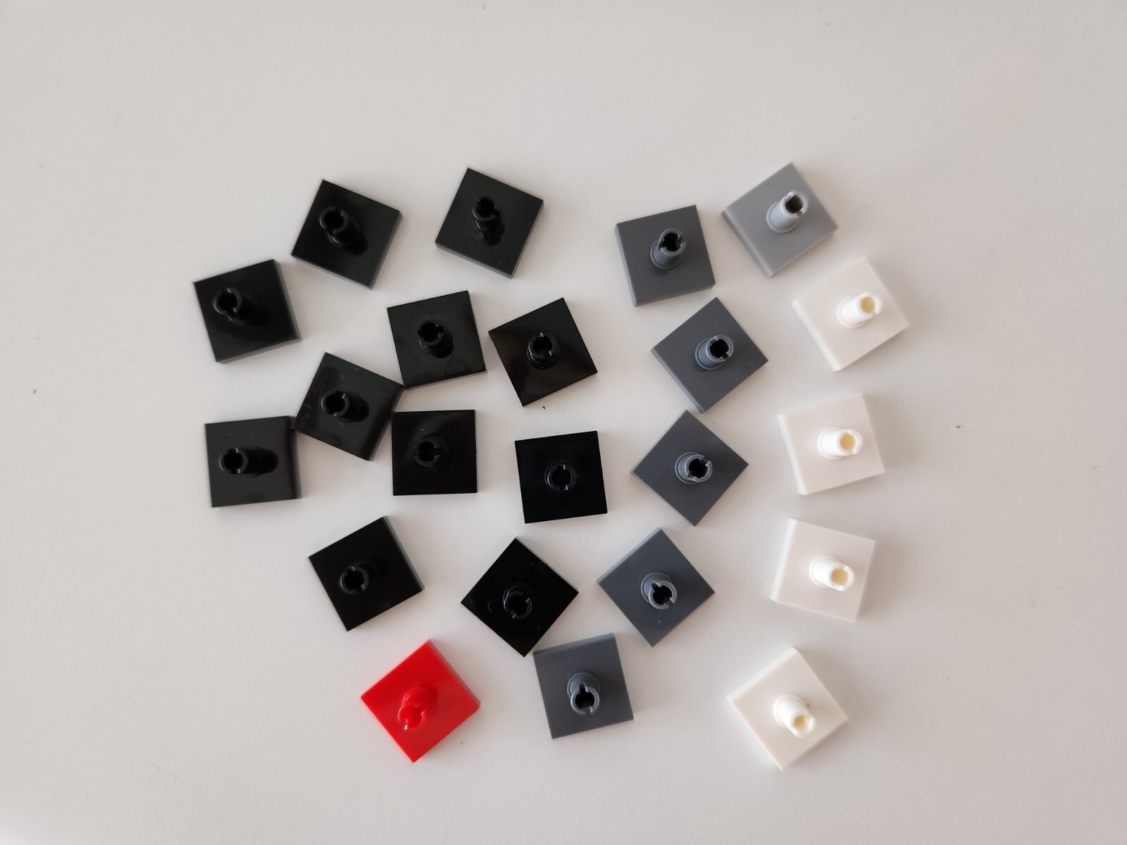 22 LEGO Modified 2 x 2 with Pin Tiles 2460 49153 black red white grey ...