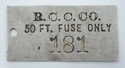 Roslyn Washington R.C.C. WA Cascade Coal Co Mining Blasting Fuse Tag ...