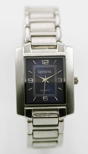 Geneva Watch Mens Silver Stainless Steel Battery Water Resistant Blue ...