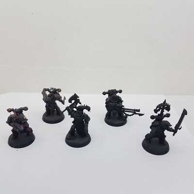 Warhammer 40k- Chaos Space Marines Squad 5x Models built, primed, some ...