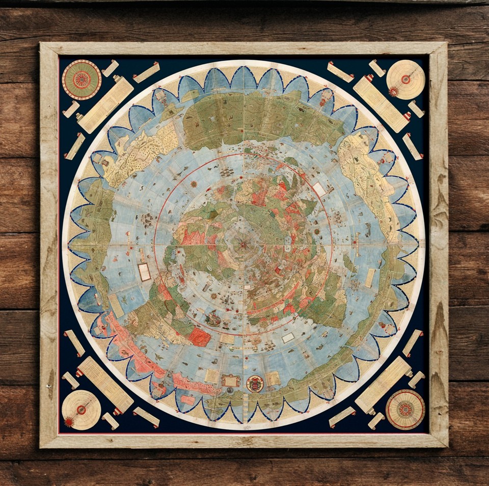Urbano Monte 1587 Flat Earth World Map Poster Vintage Cartography Wall ...