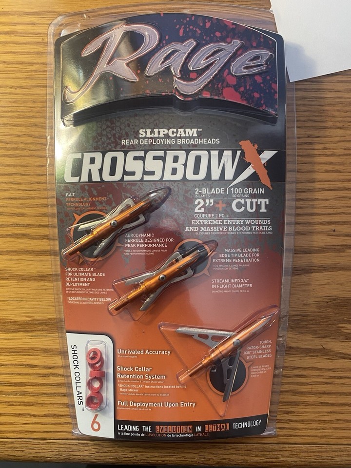 Rage Crossbow X 2-Blade Broadhead - 100gr (3 per Pack) | eBay