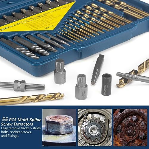 55-Piece Screw Extractor Set, Broken Bolt extractors & Multi-Spline | eBay