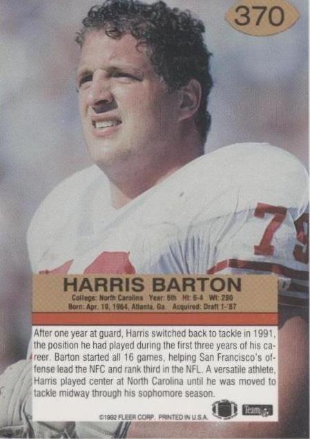 1992 Fleer Harris Barton #370 for sale | eBay