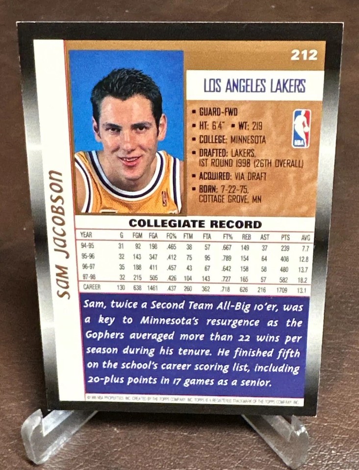 1999-00 Topps Sam Jacobson Rookie Card (RC) Los Angeles Lakers | eBay