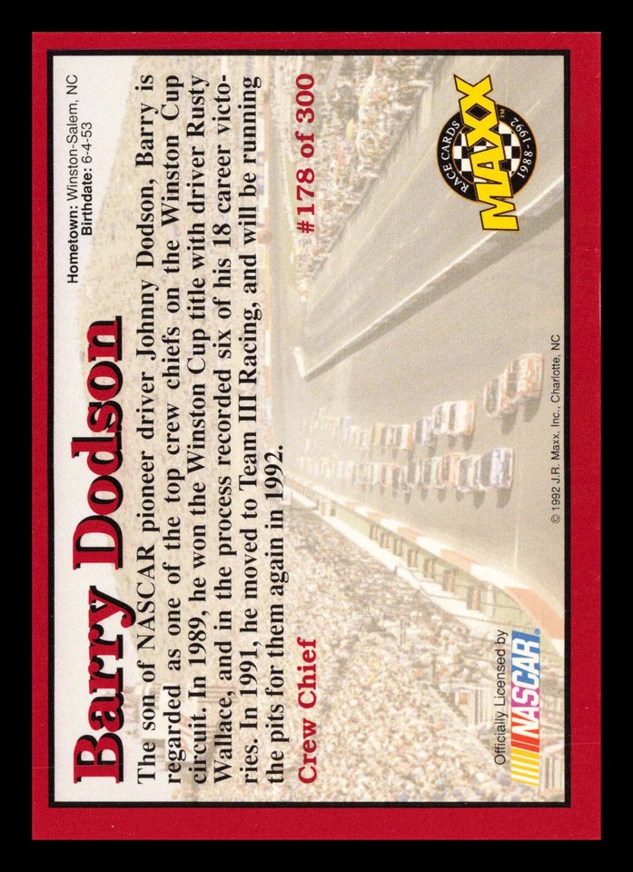 1992 Maxx (Red) #178 Barry Dodson | eBay