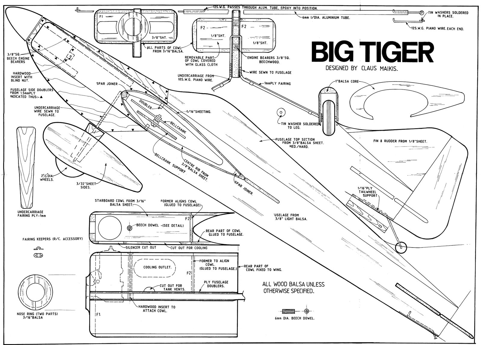 BIG TIGER classic control line stunt plans | eBay