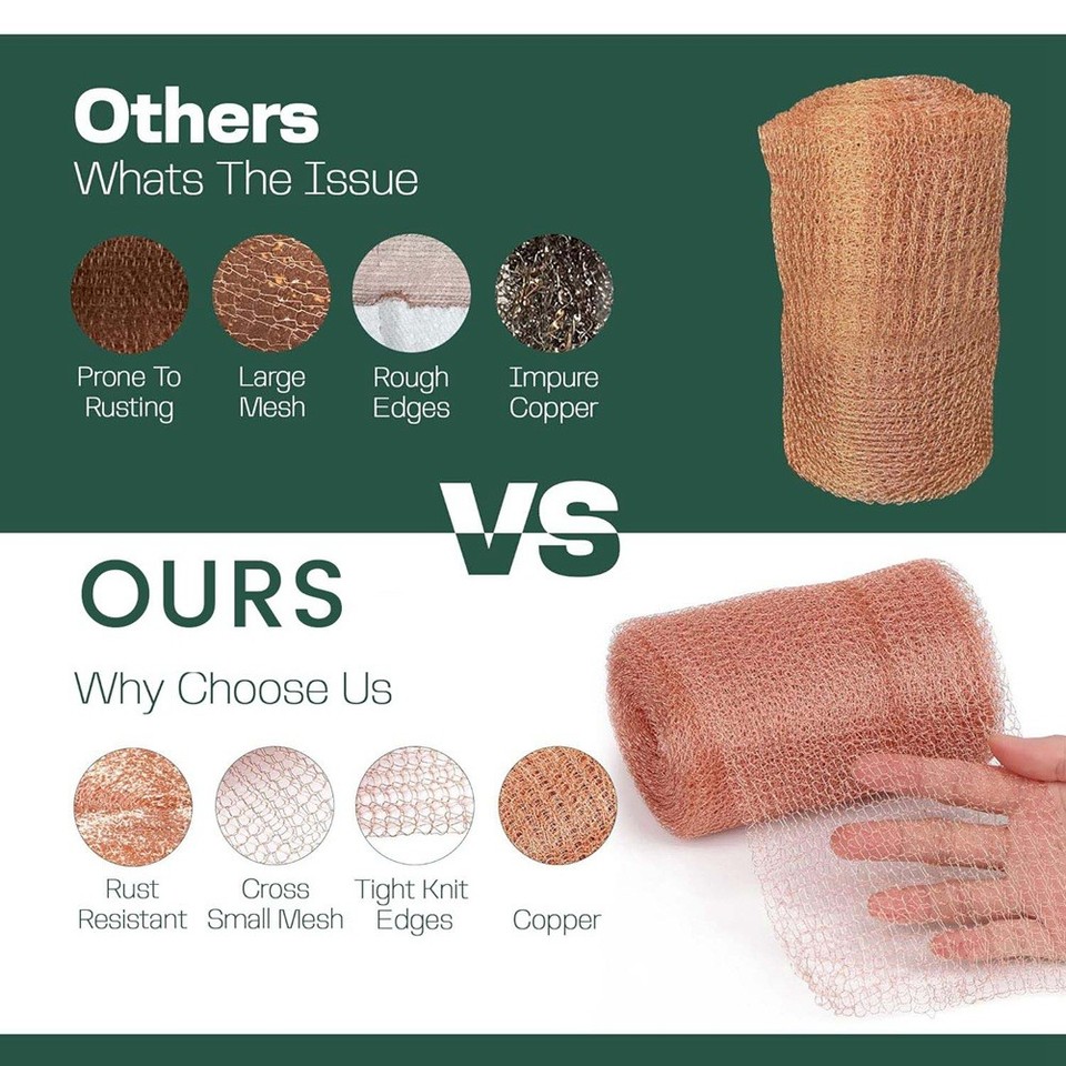 Copper Mesh Rodent Control Kit, 5 Inch X 35ft Rustproof Copper Wool ...