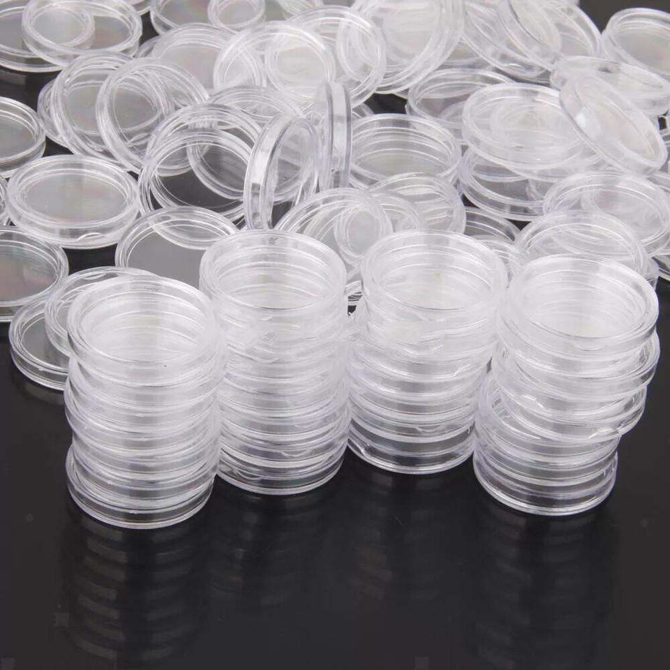 200PCS 16mm Coin Holder Capsules Clear Round Plastic Coin Container ...