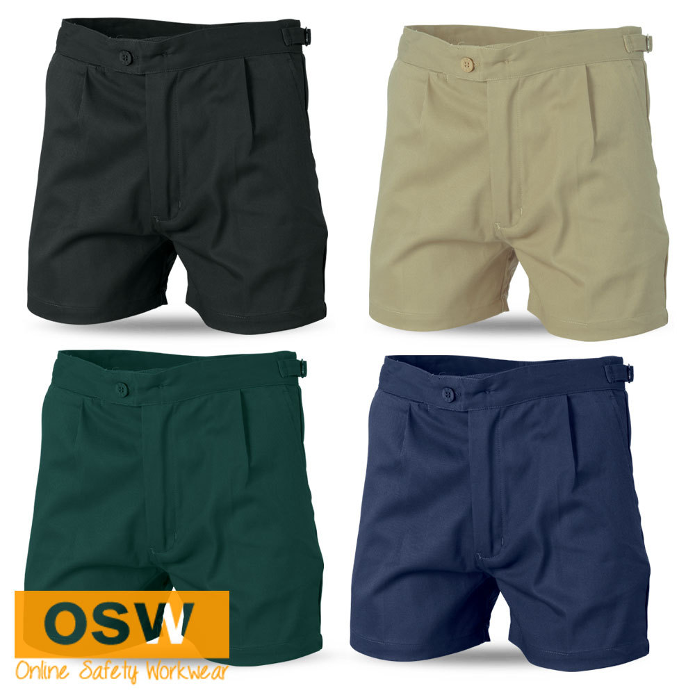 MENS TRADIES BUILDER WORK UTILITY PLEATED SHORT SHORTS - BLACK/GREEN ...