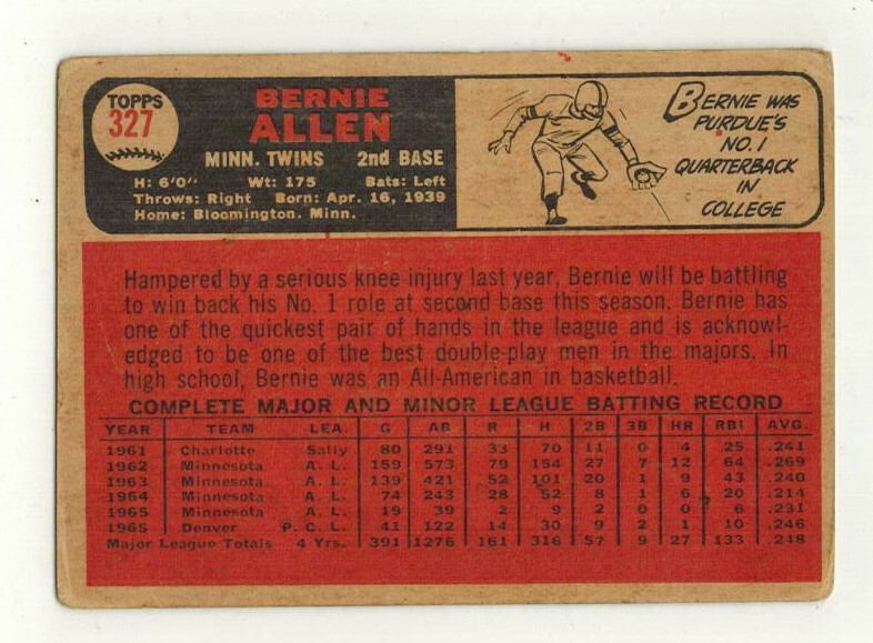 1966 Topps Venezuelan Bernie Allen Very Rare Minnesota Twins #327 | eBay