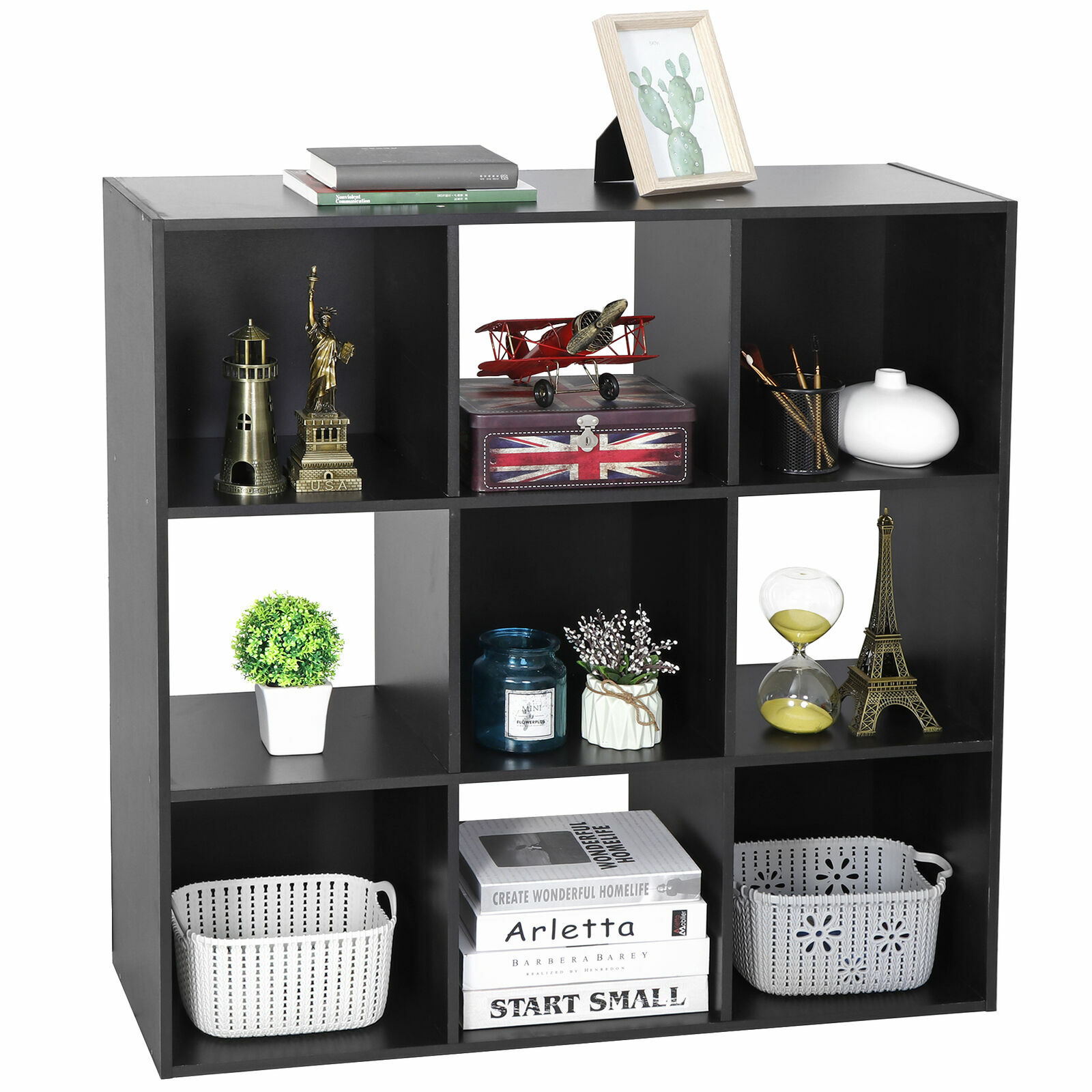 9-Cube Storage Cabinet Wood Shelf Cubical Cube Chipboard Home Organizer ...