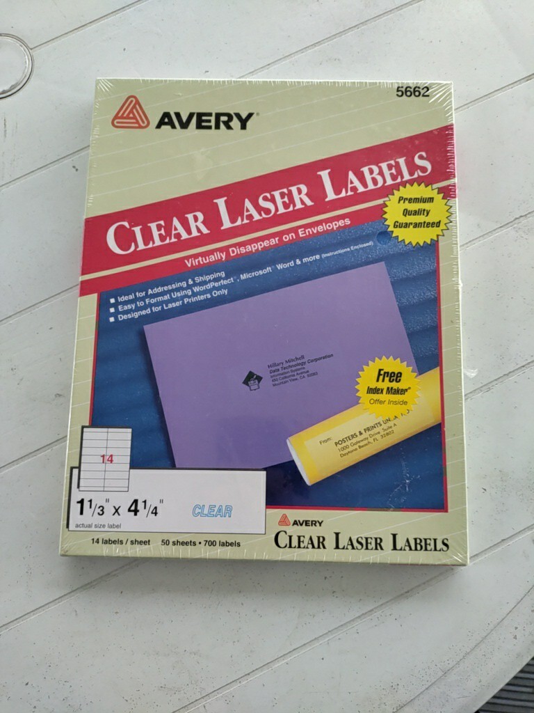 Avery 5662 Clear Address Labels(700)For Laser Printers 50 Sheets 1-1/3 ...