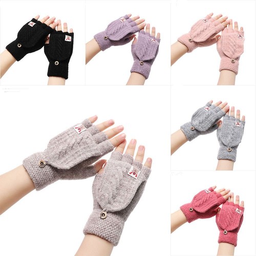 Warm Elastic Flip Fingerless Mittens Thicken Warm Knitted Gloves Half ...