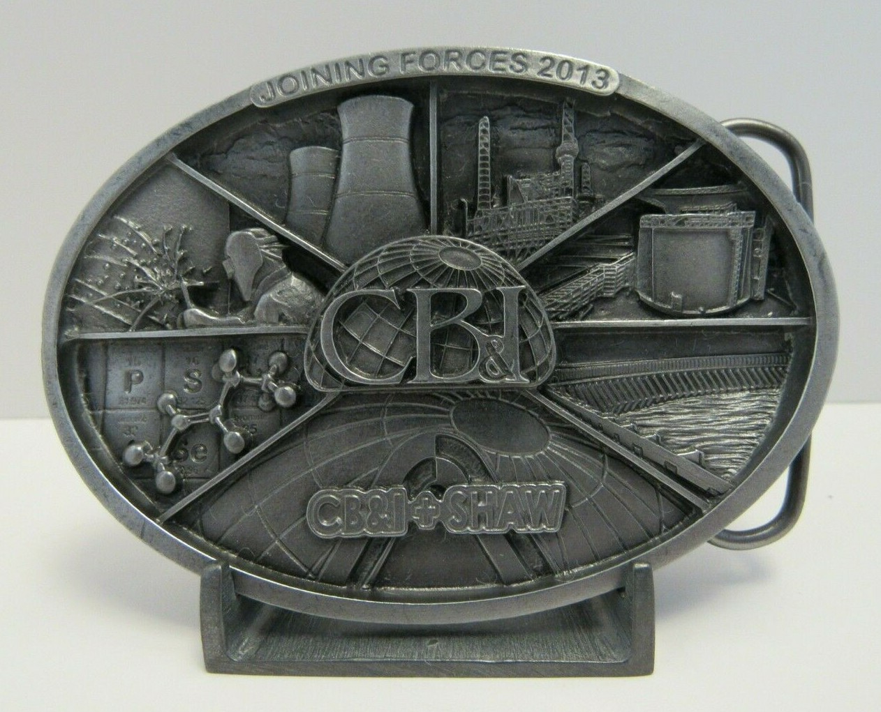 CB&I SHAW COMMEMORATIVE PEWTER BELT BUCKLE & DISPLAY… - Gem