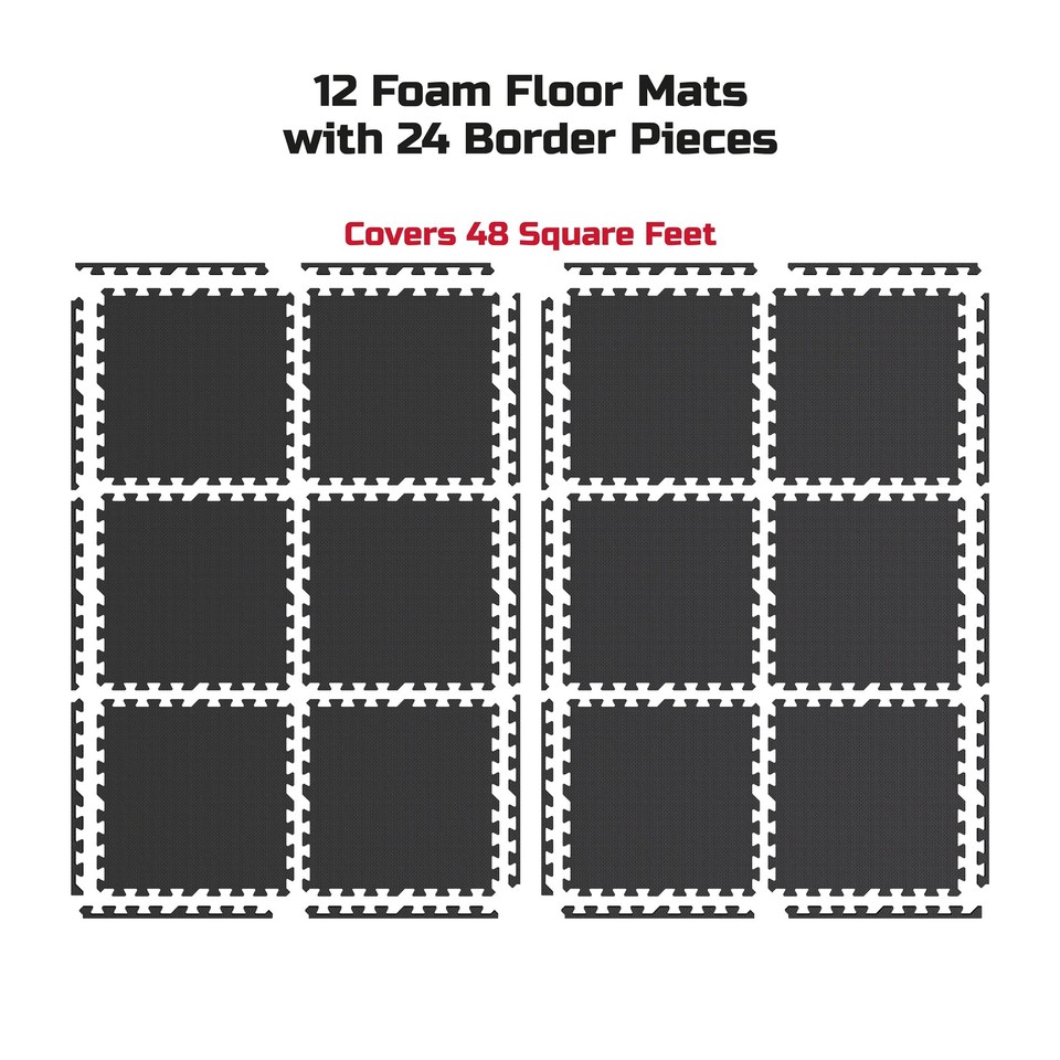 Home Gym Foam Mat Tiles 12 Pack 24x24 Sq Ft Interlocking Puzzle ...