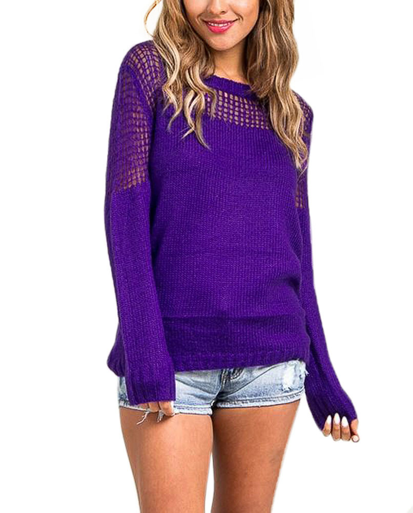 Long Sleeve Round Neck Mesh Knit Sweater Top S/M ~ M/L | eBay