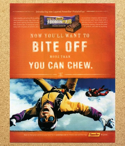 Power Bar Protein Bite Off Plus Sky Diving - Magazine Print Ads Poster ...