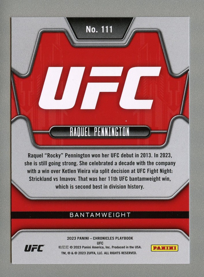 RAQUEL PENNINGTON - 2023 CHRONCLES UFC PLAYBOOK BASE CARD# 111 | eBay