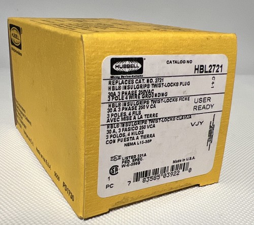Hubbell HBL2721 30A 3-Phase 250V Locking Plug USA 783585039220| eBay