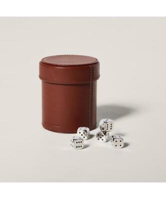 RRL RALPH LAUREN Warren Metal Dice Cup Set Brown Cow Leather Game ...