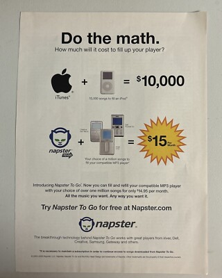 2005 Napster To Go Print Ad iTunes iPod iRiver Dell Pocket DJ Creative ...
