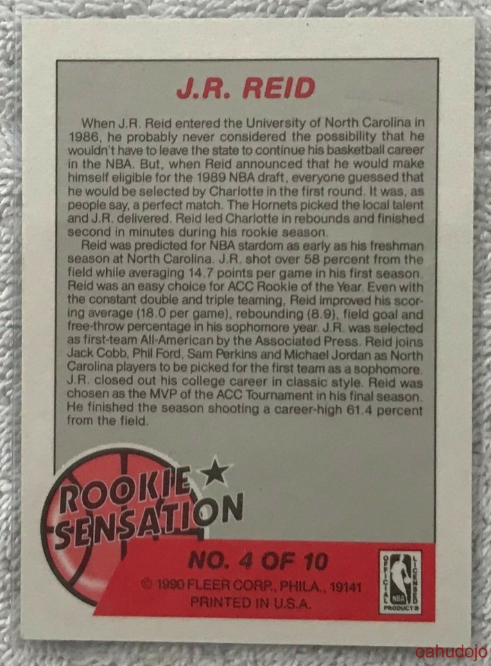 1990-91 Fleer Rookie Sensations J.R. REID #4 Charlotte Hornets | eBay
