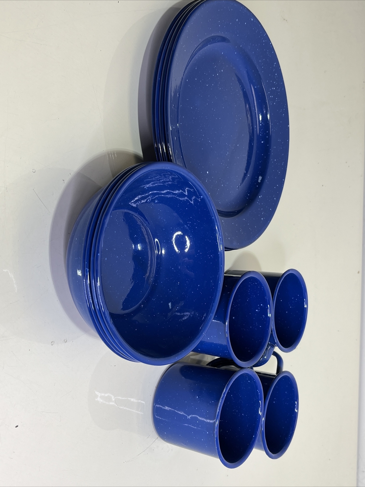 Coleman 12-Piece Enamel Dinnerware Set, Blue Dinner Plates Bowls Mugs ...