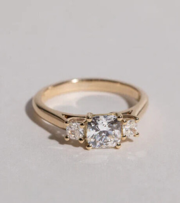 Gorgeous Trilogy Stone 1.63CT Lab-Grown Diamond Real 10K Yellow Gold ...