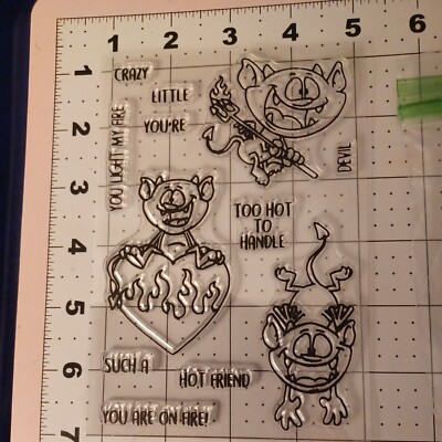 Acrylic STAMP Set Halloween Little Red Devil Demon Hot Valentine Fire ...