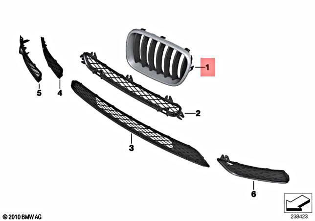 Genuine BMW X3 F25 Front Radiator Kidney Grille Right OEM 51117210726 ...