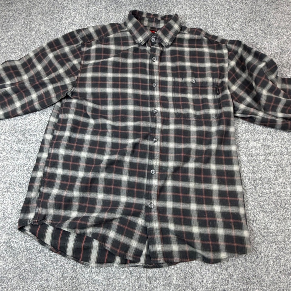 VTG Wolverine Mens Large Plaid Cotton Flannel Button Down Shirt Black ...