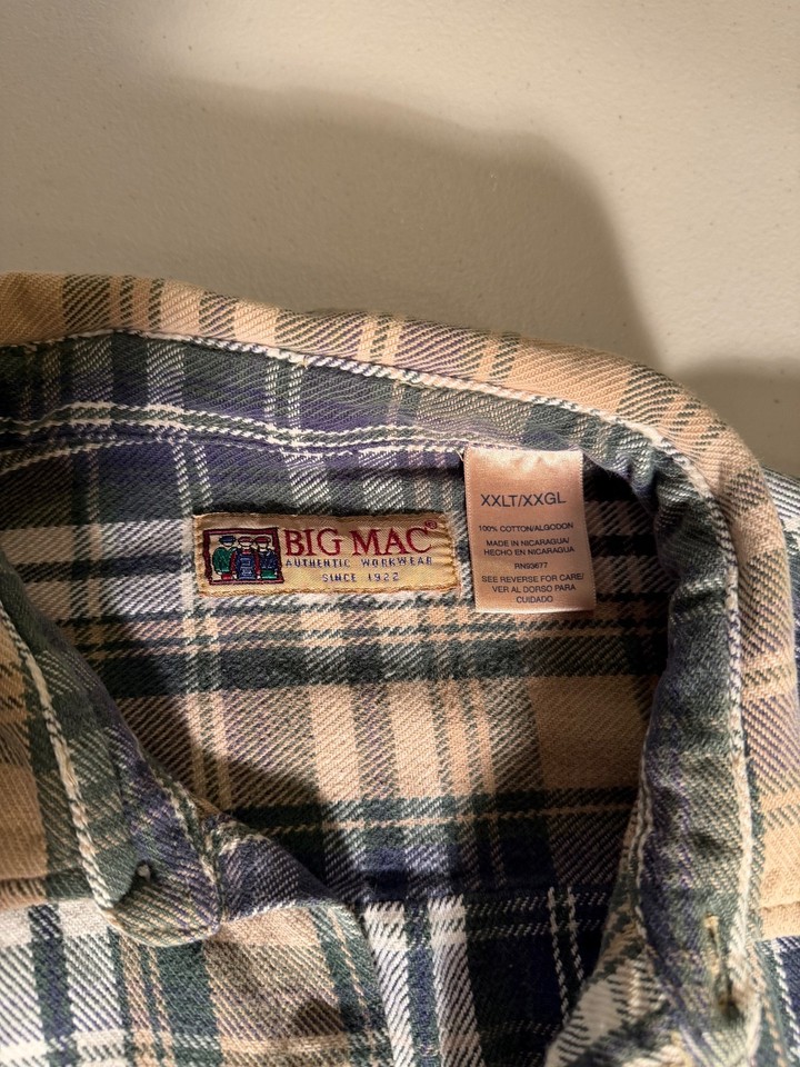 Big Mac Men's XXLT Plaid Flannel-Pearl Snap Buttons-Heavyweight-Long ...