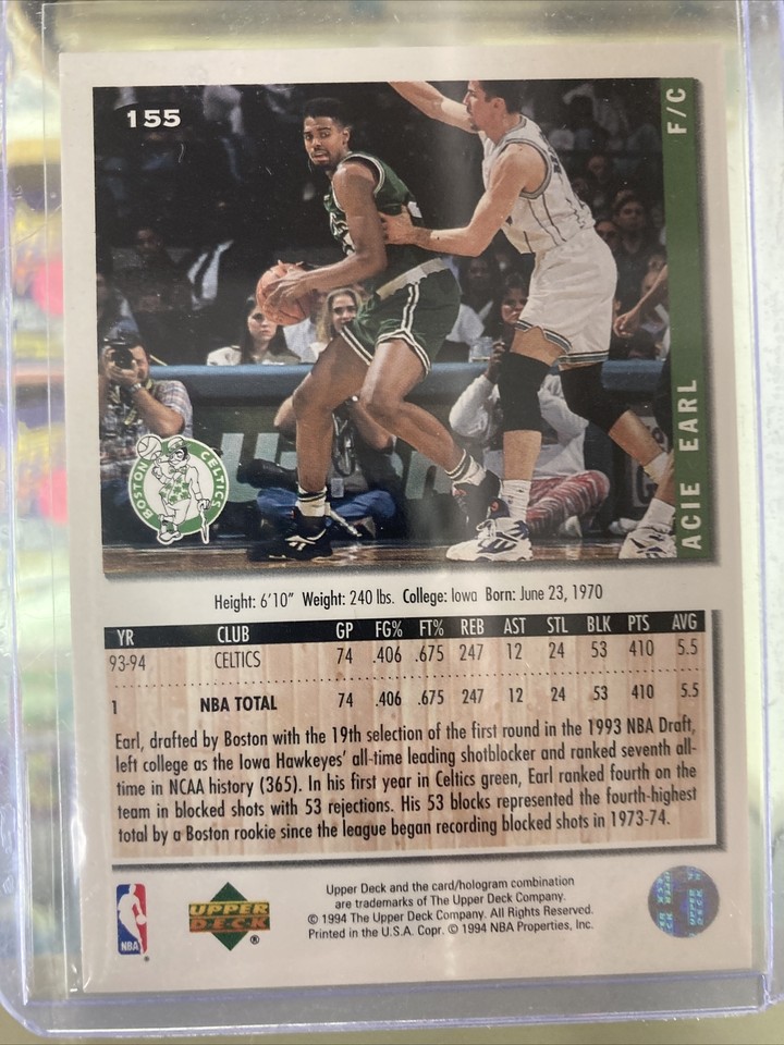 1994 Upper Deck Collector's Choice Acie Earl #155 Boston Celtics | eBay