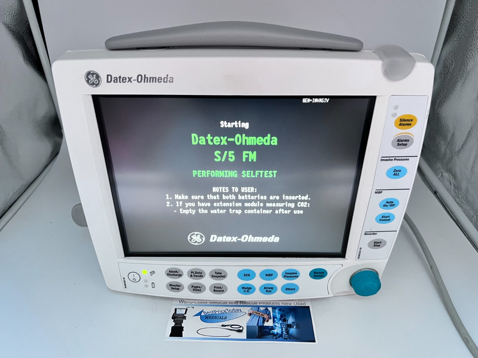 GE DATEX OHMEDA F-FM-00 PATIENT + E-PSMP-00 MODULE ECG EKG O2 SPO2 NIBP ...
